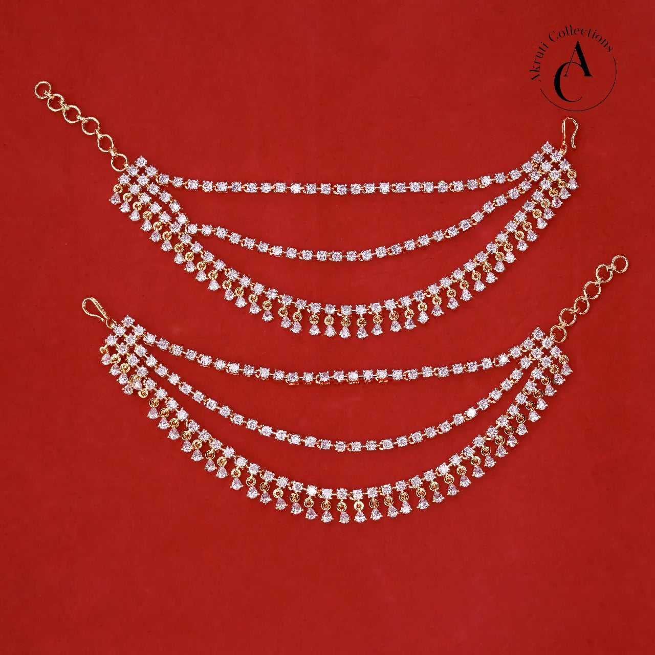 Triple Row White CZ Layered Ear Chains – Akruti Collections